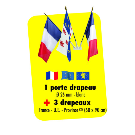 Lot pavoisement 1 PORTE-DRAPEAU + 3 DRAPEAUX